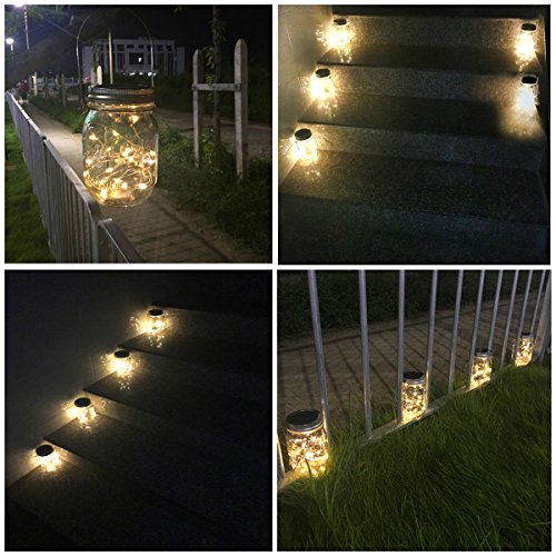 Solar Mason Jar Lights, 4 Pack 30 Leds Waterproof Fairy Firefly String Lights Build-in Glass Mason Jar, Best Patio Garden Decor Solar Hanging Lanterns Outdoor Warm White (4 Pack-Mason Jars Included)