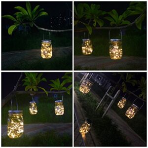 Solar Mason Jar Lights, 4 Pack 30 Leds Waterproof Fairy Firefly String Lights Build-in Glass Mason Jar, Best Patio Garden Decor Solar Hanging Lanterns Outdoor Warm White (4 Pack-Mason Jars Included)