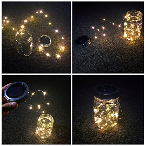 Solar Mason Jar Lights, 4 Pack 30 Leds Waterproof Fairy Firefly String Lights Build-in Glass Mason Jar, Best Patio Garden Decor Solar Hanging Lanterns Outdoor Warm White (4 Pack-Mason Jars Included)