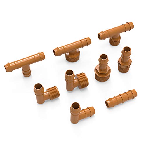 (20-Pack) Drip Irrigation Brown Barbed Adapter Coupling Fittings - Fits 1/2” Inch, 17mm .600” ID Drip Tubing - Made In The USA (1/2" Inch Adapter Coupling 10 Pack)