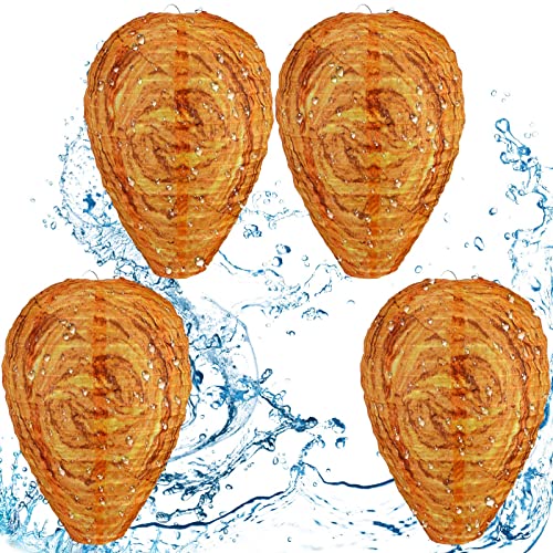 Wasp Nest Decoy Hanging Wasp Repellent Deterrent Upgraded Waterproof Material Fake Nest Decoys for Wasps Hornets Yellow Jackets Home Garden Yard Outdoors (Orange,4 Pieces)