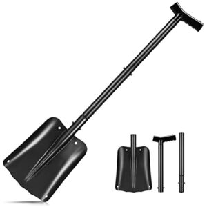 pawsdot snow shovel, 36.2″ retractable large capacity snow shovel 3 piece aluminum lightweight portable metal snow shovel for car driveway trunk camping garden beach snow removal, black