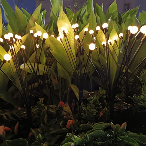 SKYK 10 LED Starburst Swaying Solar Lights,Solar Powered Firefly Lights Outdoor Waterproof,Fluttering by Wind Solar Garden Lights for Pathway Yard Patio Landscape Decor,Bright Warm White (2 Packs)