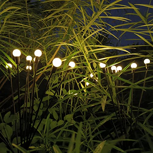 SKYK 10 LED Starburst Swaying Solar Lights,Solar Powered Firefly Lights Outdoor Waterproof,Fluttering by Wind Solar Garden Lights for Pathway Yard Patio Landscape Decor,Bright Warm White (2 Packs)