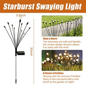 SKYK 10 LED Starburst Swaying Solar Lights,Solar Powered Firefly Lights Outdoor Waterproof,Fluttering by Wind Solar Garden Lights for Pathway Yard Patio Landscape Decor,Bright Warm White (2 Packs)