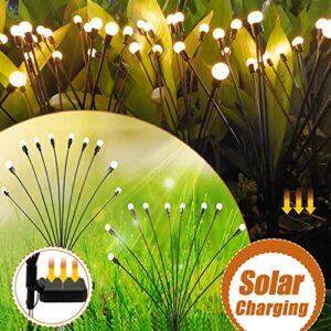 SKYK 10 LED Starburst Swaying Solar Lights,Solar Powered Firefly Lights Outdoor Waterproof,Fluttering by Wind Solar Garden Lights for Pathway Yard Patio Landscape Decor,Bright Warm White (2 Packs)