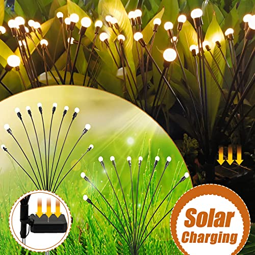 SKYK 10 LED Starburst Swaying Solar Lights,Solar Powered Firefly Lights Outdoor Waterproof,Fluttering by Wind Solar Garden Lights for Pathway Yard Patio Landscape Decor,Bright Warm White (2 Packs)