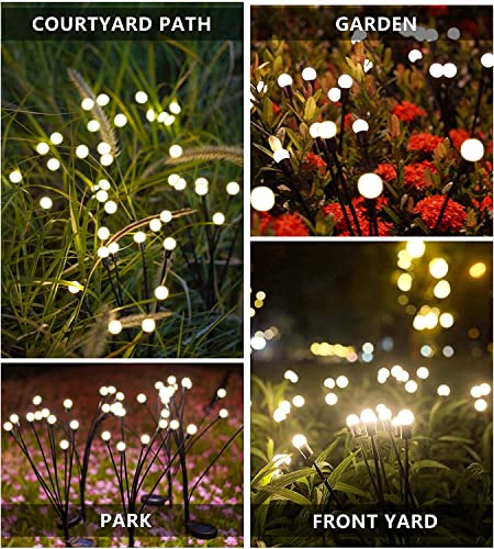 SKYK 10 LED Starburst Swaying Solar Lights,Solar Powered Firefly Lights Outdoor Waterproof,Fluttering by Wind Solar Garden Lights for Pathway Yard Patio Landscape Decor,Bright Warm White (2 Packs)