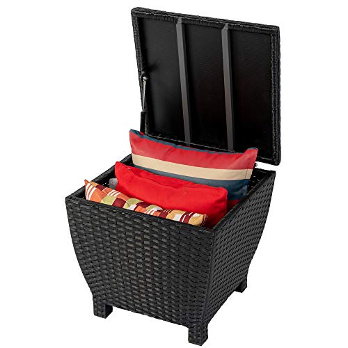 Sundale Outdoor Small Deck Storage Box with Lid, 13 Gallon Small Outdoor Bin Storage Container for Toys Cushions Towels, Patio Black Side Wicker Table with Storage-Steel, Rattan, Square