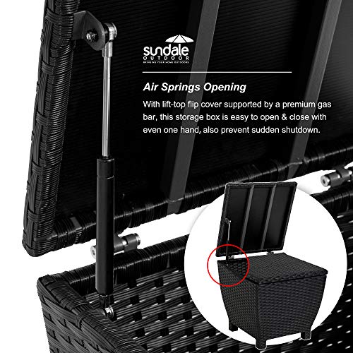 Sundale Outdoor Small Deck Storage Box with Lid, 13 Gallon Small Outdoor Bin Storage Container for Toys Cushions Towels, Patio Black Side Wicker Table with Storage-Steel, Rattan, Square