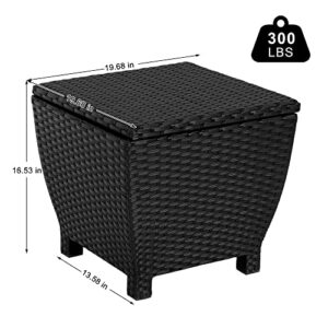 Sundale Outdoor Small Deck Storage Box with Lid, 13 Gallon Small Outdoor Bin Storage Container for Toys Cushions Towels, Patio Black Side Wicker Table with Storage-Steel, Rattan, Square