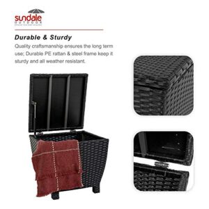 Sundale Outdoor Small Deck Storage Box with Lid, 13 Gallon Small Outdoor Bin Storage Container for Toys Cushions Towels, Patio Black Side Wicker Table with Storage-Steel, Rattan, Square