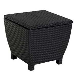 Sundale Outdoor Small Deck Storage Box with Lid, 13 Gallon Small Outdoor Bin Storage Container for Toys Cushions Towels, Patio Black Side Wicker Table with Storage-Steel, Rattan, Square