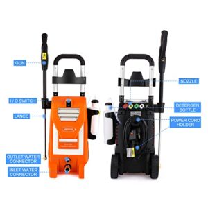 Kepma Electric Pressure Washer, 2.9GPM Power Washer 1800W High Pressure Cleaner Machine with 5 Nozzles, Foam Cannon for Car Washing, Driveways, Patios, Fences, Garden