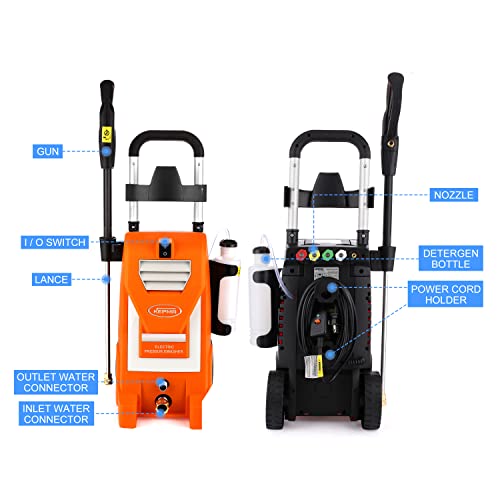 Kepma Electric Pressure Washer, 2.9GPM Power Washer 1800W High Pressure Cleaner Machine with 5 Nozzles, Foam Cannon for Car Washing, Driveways, Patios, Fences, Garden