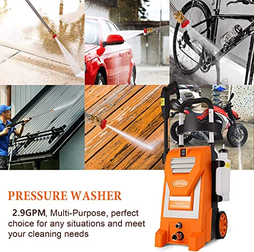 Kepma Electric Pressure Washer, 2.9GPM Power Washer 1800W High Pressure Cleaner Machine with 5 Nozzles, Foam Cannon for Car Washing, Driveways, Patios, Fences, Garden