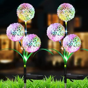 encoft solar flowers lights outdoor garden waterproof, 2 pack solar dandelion outdoor lights, outside solar lights for yard, multicolor outdoor decor lights for lawn patio pathway