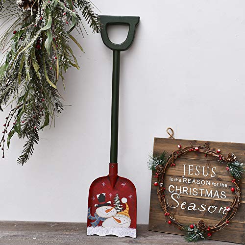 Kilipes Snow Shovel Decor Christmas Decoration, 23 X 5 Inch Small Garden Shovel with Metal Scoop and Wood D Handle Mini Shovel for Kids with Rustic Snowman Pattern (Snowman)