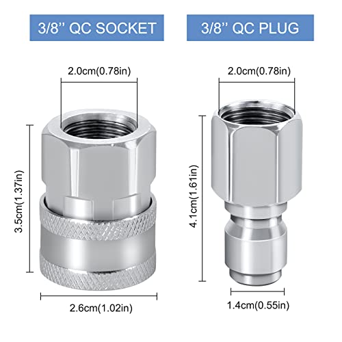 Edicapo 4 Sets NPT 3/8 Inch Stainless Steel Male and Female Quick Connector Kit Male Female 3/8 Quick Connect Fittings Pressure Washer Adapters Pressure Washer Accessories (Internal Thread)