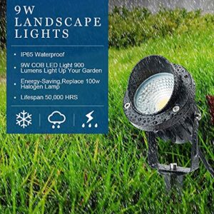 ELEGLO 9W LED Landscape Lights, Low Voltage Landscape Lighting,AC/DC 12V Security Bright Landscape Spotlight IP65 Waterproof for Garden Yard Pathway Wall Flag(10 Pack Warm White with Connector)