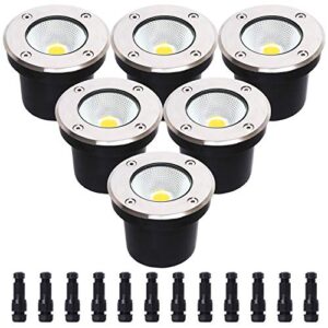 eleglo low voltage led landscape lights 6 pack led well lights,15w 12v-24v ground lights ip67 waterproof landscape lighting for garden lights outdoor step, driveway, deck(3000k warm white)