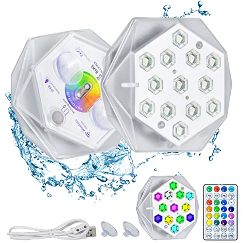 Pool Lights, Rechargeable Submersible LED Lights with Suction Cups & Remote Control IP68 Waterproof Pool Lights for Above Ground Pools 16 Color Underwater Lights for Pool Pond Hot Tub Aquarium(1 Pack)