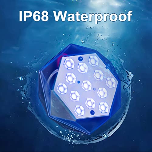 Pool Lights, Rechargeable Submersible LED Lights with Suction Cups & Remote Control IP68 Waterproof Pool Lights for Above Ground Pools 16 Color Underwater Lights for Pool Pond Hot Tub Aquarium(1 Pack)