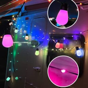 Outdoor String Lights Custom Modes - 50Ft Patio Lights with Rope Fairy App Control RGBW Smart Dimming Outside Light with Schedule Timer 84 LED 15 Edison Bulb for Backyard Garden Party Wedding Holidays