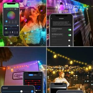 Outdoor String Lights Custom Modes - 50Ft Patio Lights with Rope Fairy App Control RGBW Smart Dimming Outside Light with Schedule Timer 84 LED 15 Edison Bulb for Backyard Garden Party Wedding Holidays