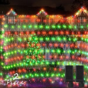 tuanse 2 pcs christmas net lights 9.8 x 6.6 ft 200 led bush lights outdoor decorations curtain window 8 modes string mesh lights for garden holiday yard party decor (red and green)