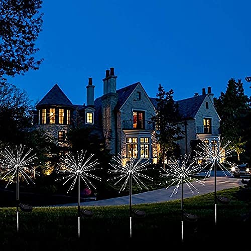 Honche 2Pack Solar Garden Light Ground-Plug in 120LED 8 Modes Waterproof Outdoor firewrok Lights Starburst Lights for Pathway Patio Backyard LawnRoof Christmas Party Decoration(Cold White-Oval)