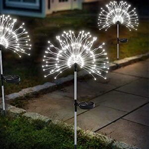 Honche 2Pack Solar Garden Light Ground-Plug in 120LED 8 Modes Waterproof Outdoor firewrok Lights Starburst Lights for Pathway Patio Backyard LawnRoof Christmas Party Decoration(Cold White-Oval)