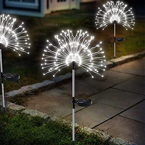 Honche 2Pack Solar Garden Light Ground-Plug in 120LED 8 Modes Waterproof Outdoor firewrok Lights Starburst Lights for Pathway Patio Backyard LawnRoof Christmas Party Decoration(Cold White-Oval)