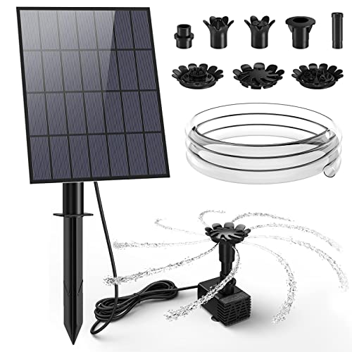 AMZtime 3.5w Solar Fountain Pump DIY Kit, Bird Bath Solar Water Fountain with 15 Nozzles for Garden/Outdoor, with 4.9ft Water Pipe and Stake, Solar Powered Fountain for Garden, Ponds, Pool, Outdoor