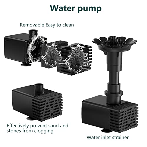 AMZtime 3.5w Solar Fountain Pump DIY Kit, Bird Bath Solar Water Fountain with 15 Nozzles for Garden/Outdoor, with 4.9ft Water Pipe and Stake, Solar Powered Fountain for Garden, Ponds, Pool, Outdoor