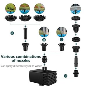 AMZtime 3.5w Solar Fountain Pump DIY Kit, Bird Bath Solar Water Fountain with 15 Nozzles for Garden/Outdoor, with 4.9ft Water Pipe and Stake, Solar Powered Fountain for Garden, Ponds, Pool, Outdoor