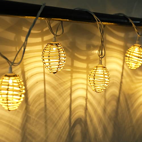 Vigdur Rattan Ball - Lantern String Lights with 10 Led Bulbs Plug in Decorative Lights for Indoor Outdoor Balcony Patio Garden Wedding Bedroom Decor