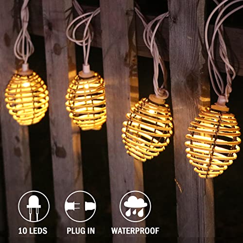 Vigdur Rattan Ball - Lantern String Lights with 10 Led Bulbs Plug in Decorative Lights for Indoor Outdoor Balcony Patio Garden Wedding Bedroom Decor