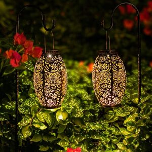 Owl Outdoor Solar Lanterns, Large Hanging Solar Lantern Outdoor Lights Decorative Waterproof for Garden, Patio, Yard, Lawn Ornaments (2Pack, Bronze)