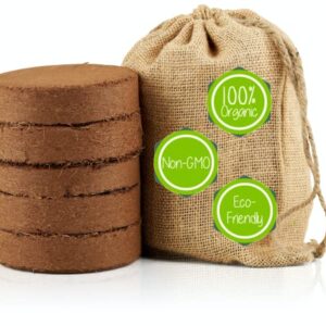 Expanding Organic Fiber Soil, Amazing Potting Soil for Indoor Plants & Herbs. Soil Discs Made from Coco Coir. Comes in Reusable Jute Bag.