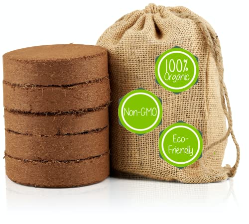 Expanding Organic Fiber Soil, Amazing Potting Soil for Indoor Plants & Herbs. Soil Discs Made from Coco Coir. Comes in Reusable Jute Bag.