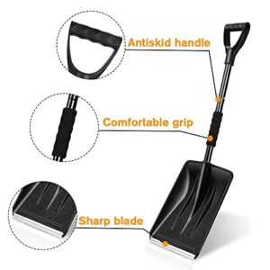 XIAOCAI Snow Shovel for Car, Large-Capacity Foldable Lightweight Aluminum Telescopic Portable Snow Shovel, Parent-Child Playing Snow, Shovel for Garden, Car, Camping with Extra Ice Scrape(Black)