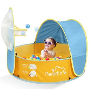 peradix paddling pool for kids & pets, kids ball pit tent 3 in 1, pop up wading pool tent with uv protection sunshade canopy basketball hoop, portable beach backyard toys for indoor outdoor activity