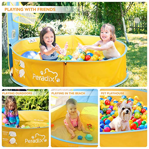 Peradix Paddling Pool for Kids & Pets, Kids Ball Pit Tent 3 in 1, Pop Up Wading Pool Tent with UV Protection Sunshade Canopy Basketball Hoop, Portable Beach Backyard Toys for Indoor Outdoor Activity