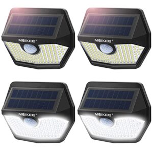 meikee low voltage landscape lights 150leds ‎solar motion sensor lights,ip66 waterproof with wide angle outdoor protable work light with connectors for garden path yard(4pack)