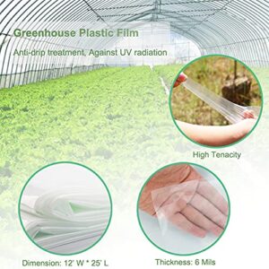 Yowlieu 12' x 25' Clear Greenhouse Plastic Sheeting, 6 Mil UV Resistant Polyethylene Greenhouse Film Hoop Green House Plastic Cover for Farms, Agriculture, Garden