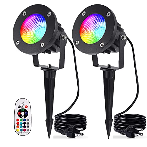 LCARED Landscape Lighting 18W RGBW LED Spotlights, Color Changing Lights with Remote Control 120V RGB Waterproof Flood Spot for Yard Garden Path Patio Tree (2 Pack), Black