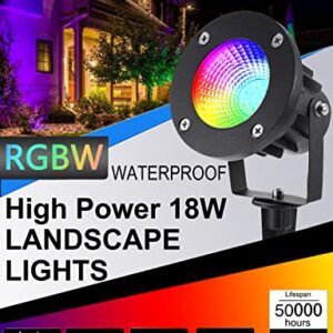 LCARED Landscape Lighting 18W RGBW LED Spotlights, Color Changing Lights with Remote Control 120V RGB Waterproof Flood Spot for Yard Garden Path Patio Tree (2 Pack), Black