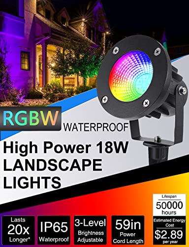 LCARED Landscape Lighting 18W RGBW LED Spotlights, Color Changing Lights with Remote Control 120V RGB Waterproof Flood Spot for Yard Garden Path Patio Tree (2 Pack), Black