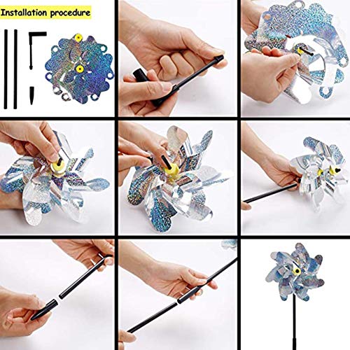 Pinkpaopao 10 PC Garden Outdoor Bird Scaring Magic Device - Reflective Pinwheels with Stakes Extra Sparkly Pin Wheel for Garden Decor Scare Birds Away from Yard Patio Farm